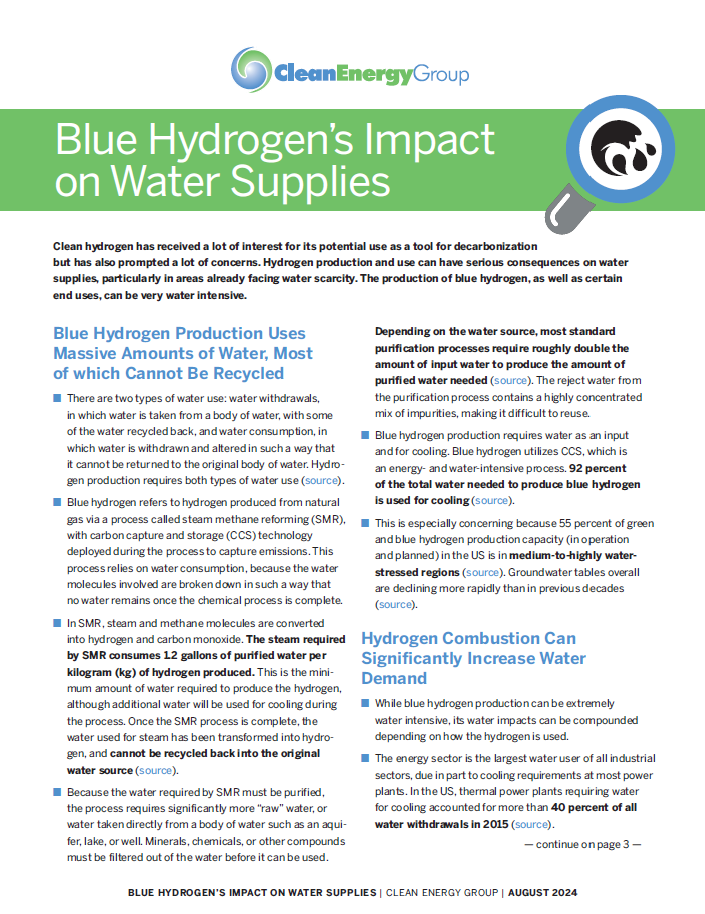 Fact Sheet: Blue Hydrogen's Impact on Water Supplies - Clean Energy Group