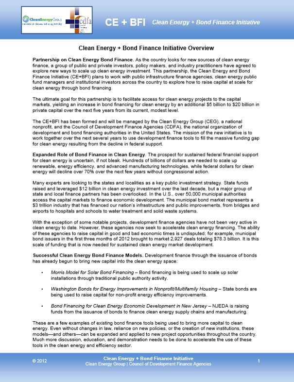 Clean Energy and Bond Finance Overview - Clean Energy Group