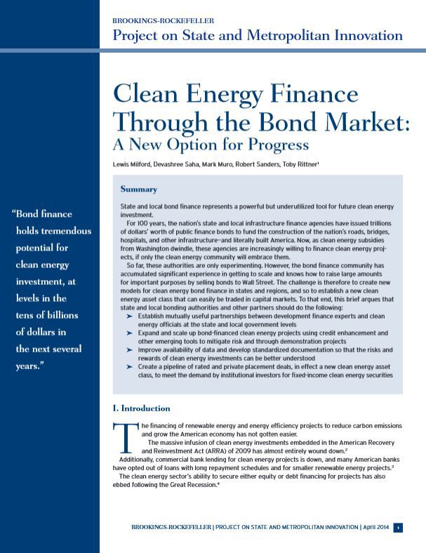 Clean Energy Finance through the Bond Market: A New Option for Progress ...
