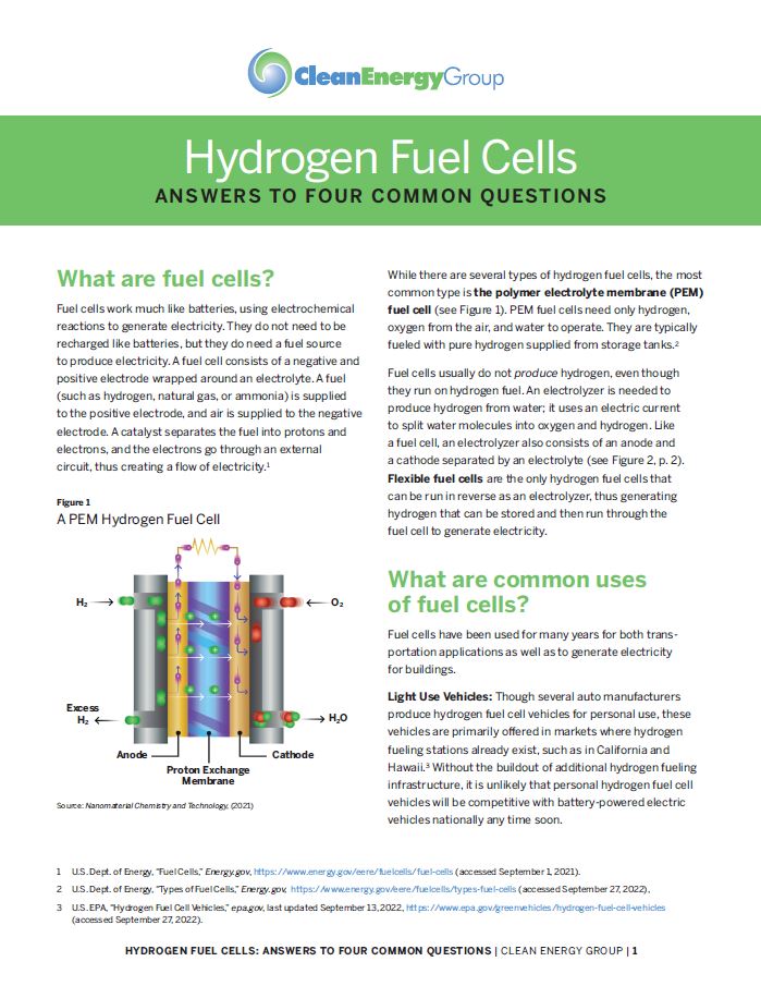 Hydrogen Fuel Cells Fact Sheet - Clean Energy Group