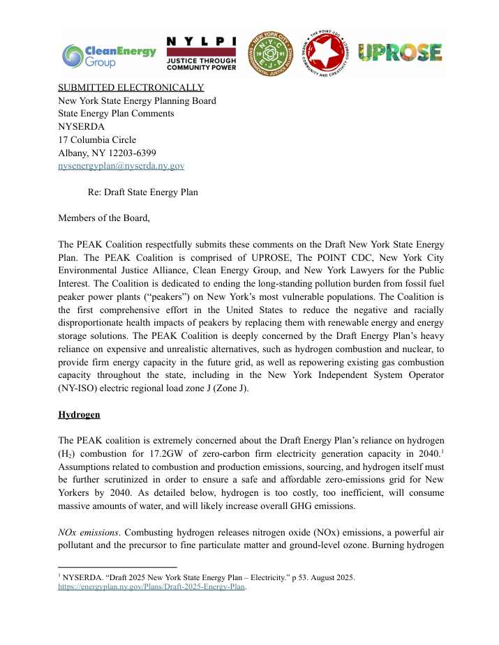 The PEAK Coalition Public Comments on Draft New York State Energy Plan ...