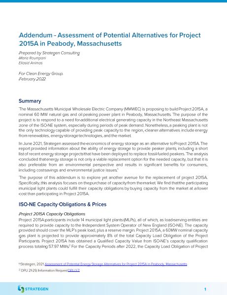 Addendum - Assessment of Potential Alternatives for Project 2015A in ...